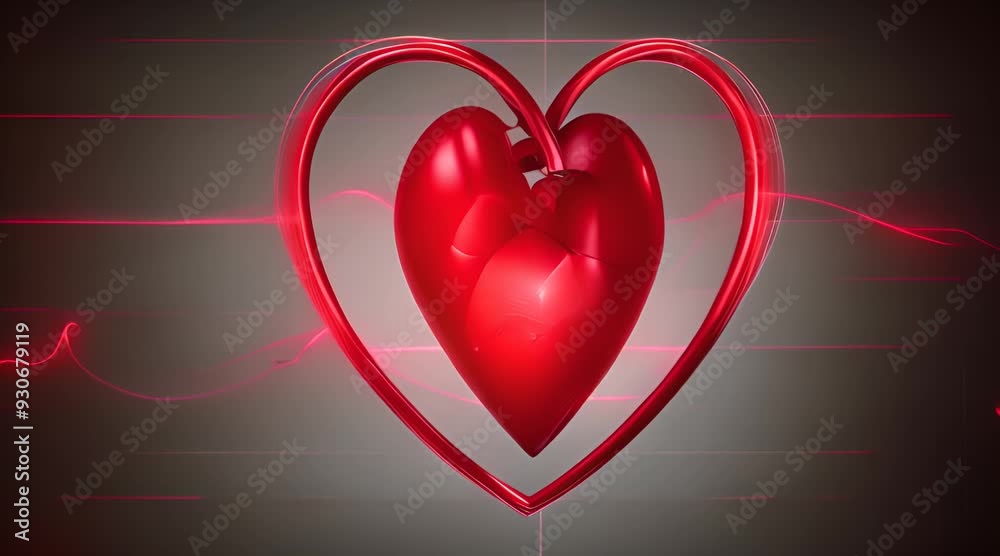 Abstract human heart shape with red cardio pulse line Creative stylized ...