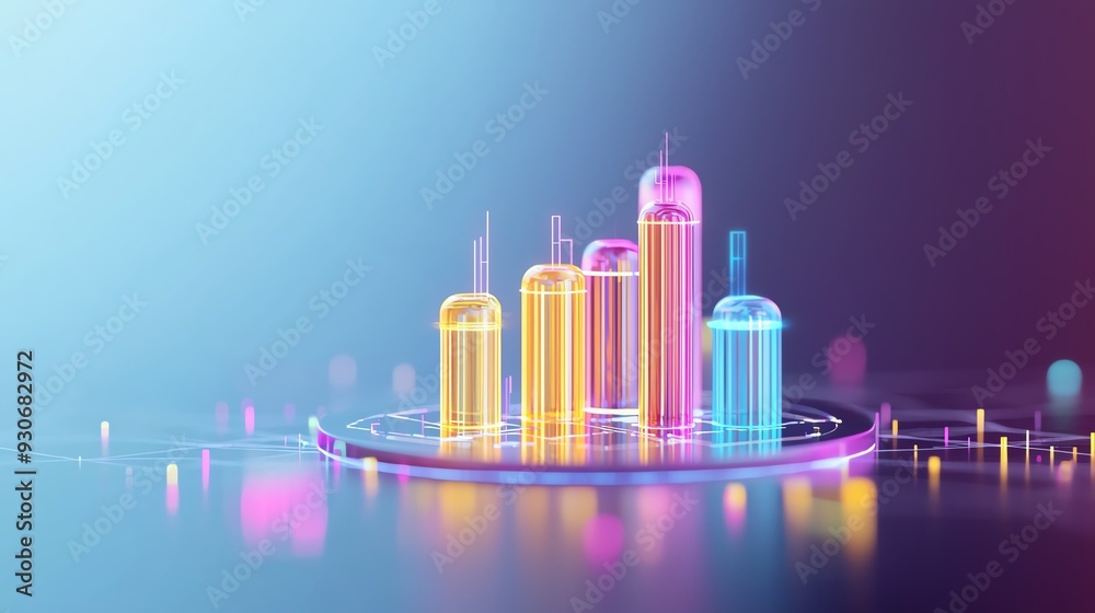 Colorful 3D bar graph visualization representing data growth and ...