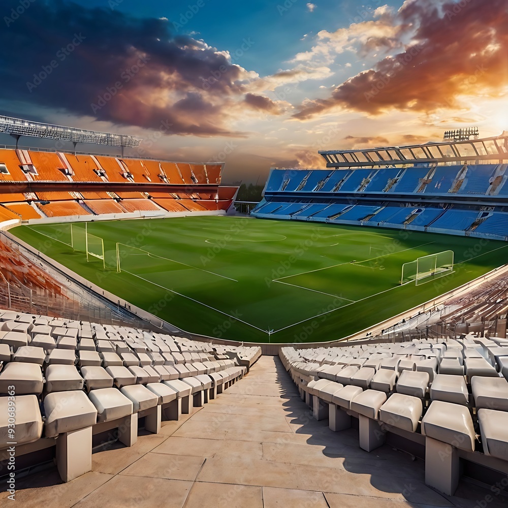 Empty stadium showcasing a well-maintained, lush green playing field ...