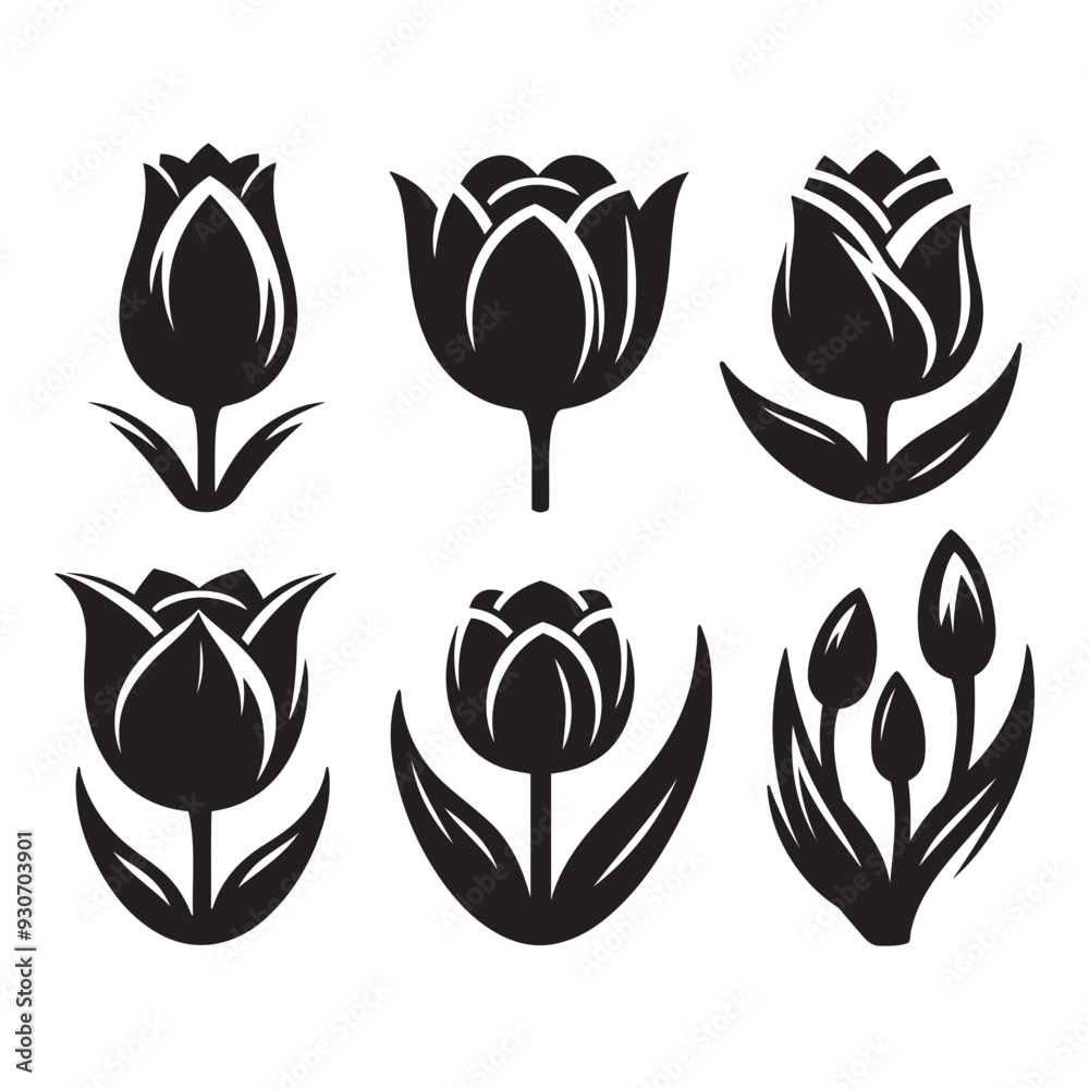 Tulip Vector Art Tulip Silhouette Tulip Illustration Tulip Black And