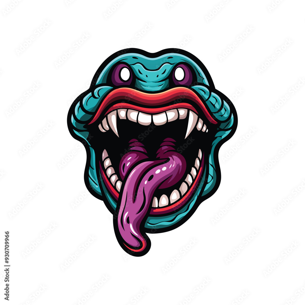Cartoon monster with large open mouth, sharp teeth and long, flexible ...