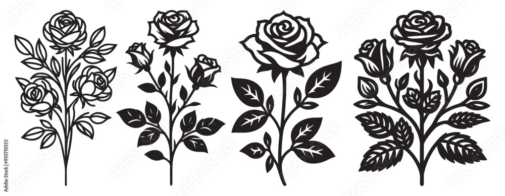 Vetor de Rose vector art, Rose silhouette, Rose illustration, Rose ...