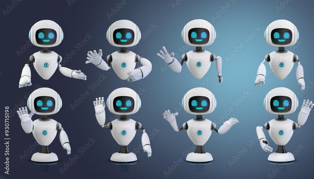 HD quality, set of AI chatbot 3D renders featuring a neural cute mascot ...