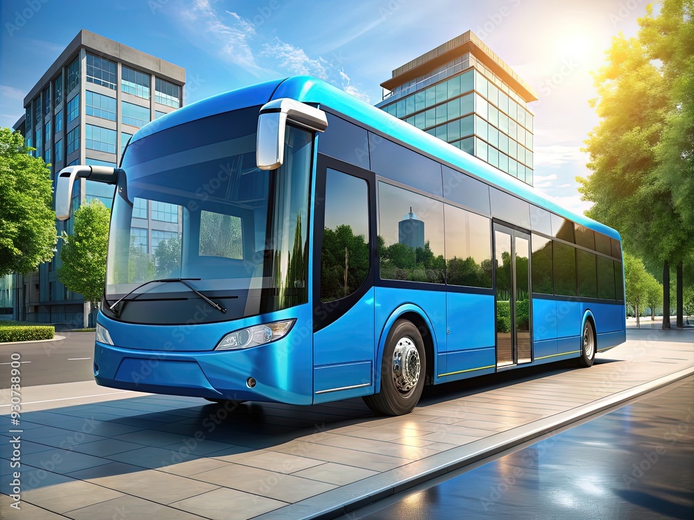 Modern hydrogen fuel cell electric bus parked in a urban city street ...