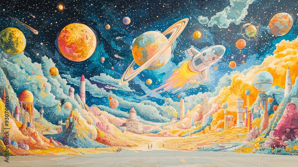 An imaginative drawing of a classroom where the walls are covered with ...