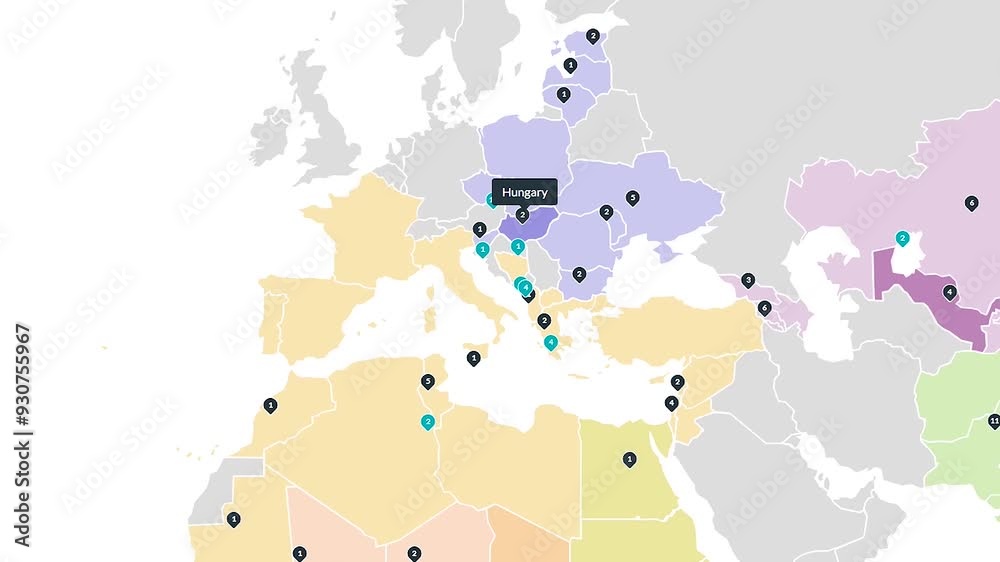 Map of Europe. Schematic representation of the surface of the continent ...