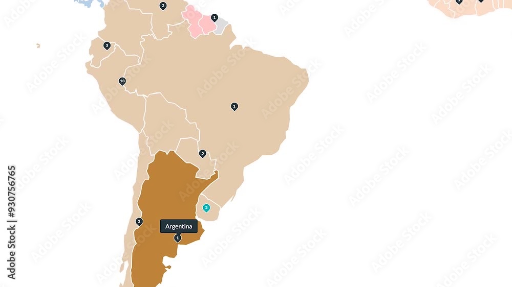 Interactive map of America. View borders. Coordination. Flat view ...