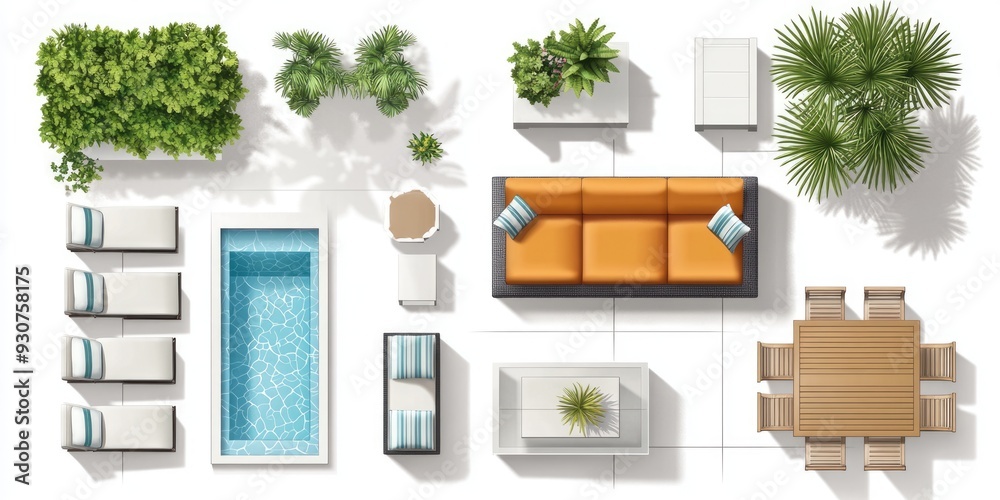 Patio Furniture Top View. Realistic Garden Lounge Scheme for Interior ...