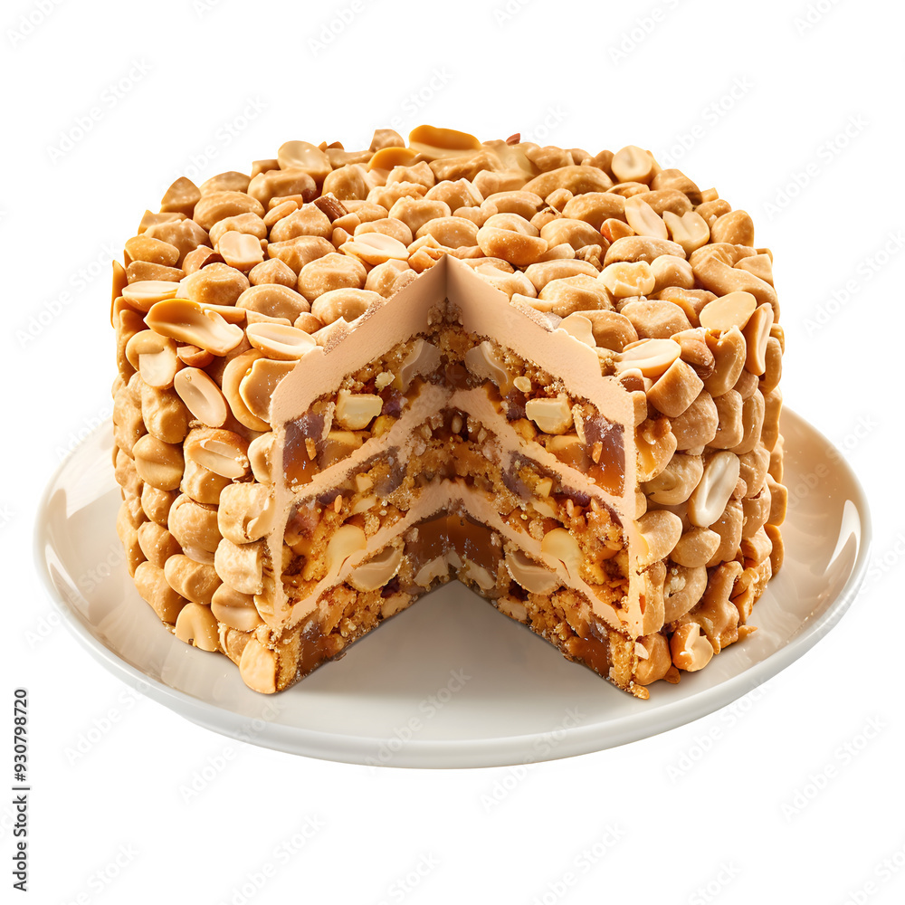 Classic angolan dessert with a peanut topping, cut open to show off its ...