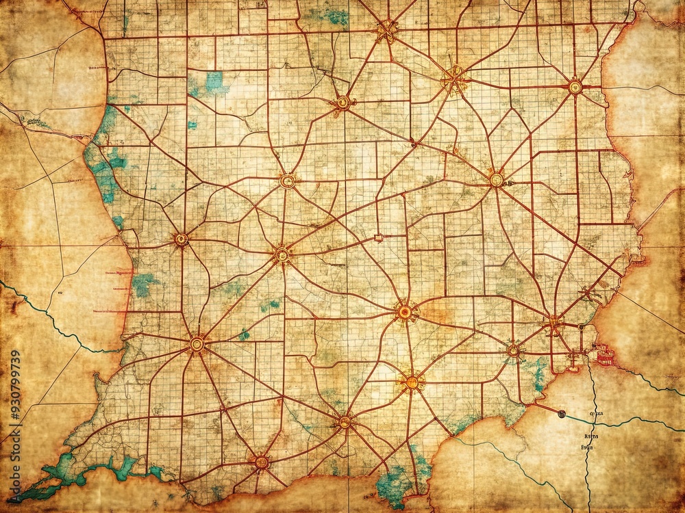 Vintage map of Indiana's roads and highways, featuring faded colors and ...