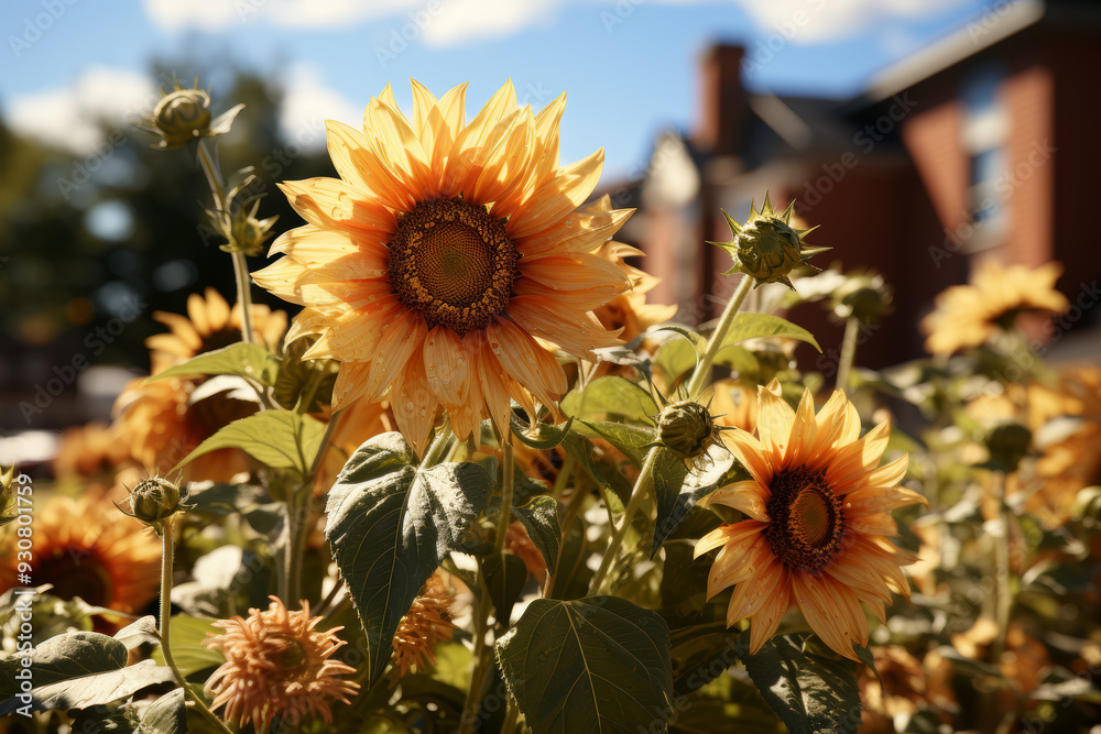Sunflowers tower over a community garden, bringing cheer and brightness ...