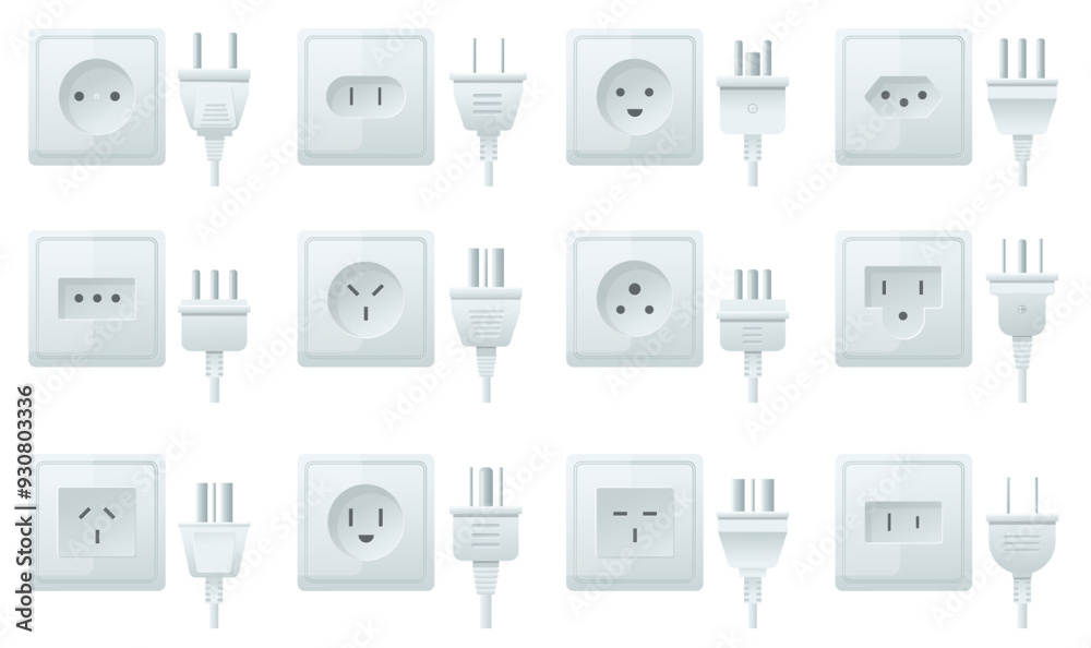 Socket and plug types. Different electrical connectors and power holes ...
