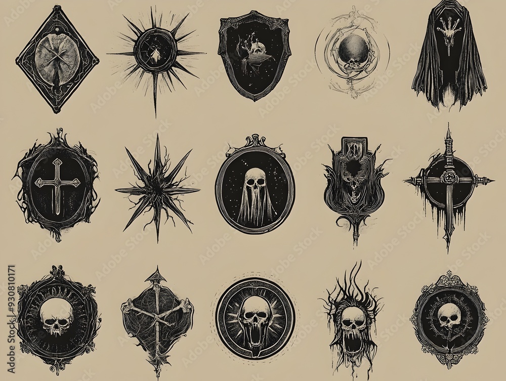 Spooky Halloween Occult Symbols Grim Supernatural Talismans and ...