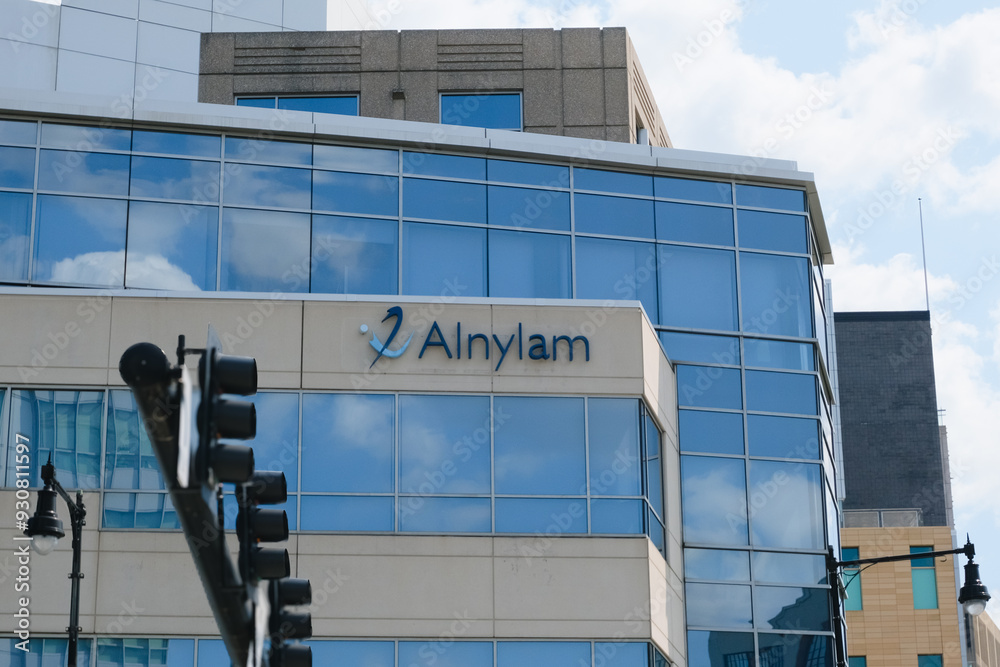 Cambridge, USA - 26 July 2024. View of Alnylam Pharmaceuticals company ...