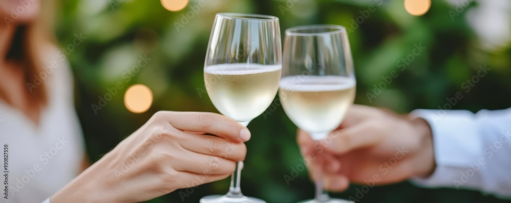 Team celebrating with a toast at an outdoor event, happy business ...