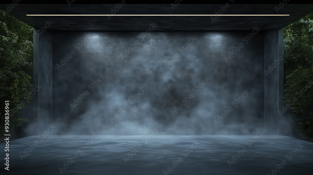 Modern concrete stage with fog and spotlight, empty space Stock ...