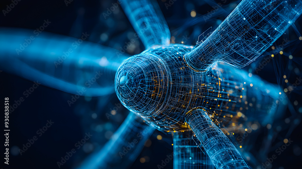 Abstract illustration of wind turbine generating renewable energy. Wind ...