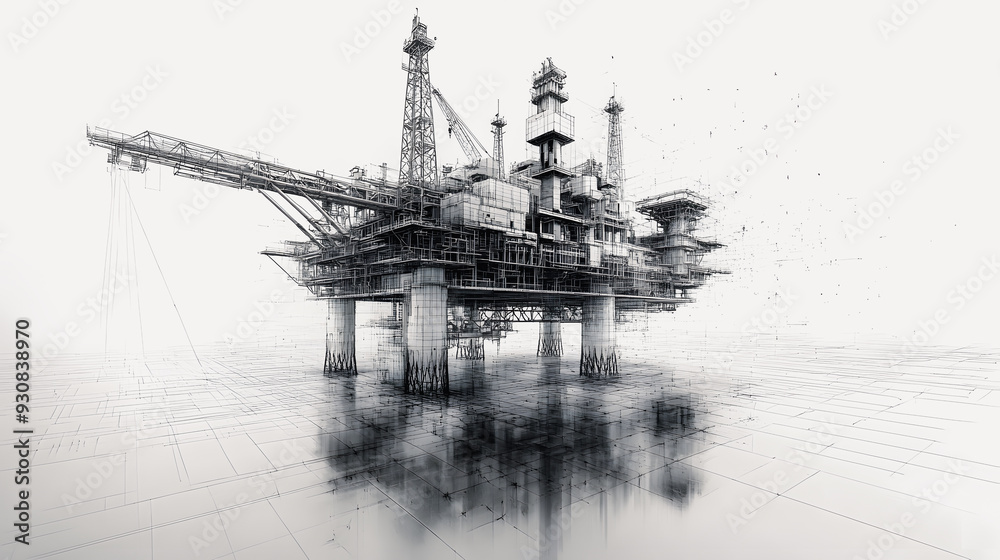 Sketch of the structure of the drilling platform on a white background ...
