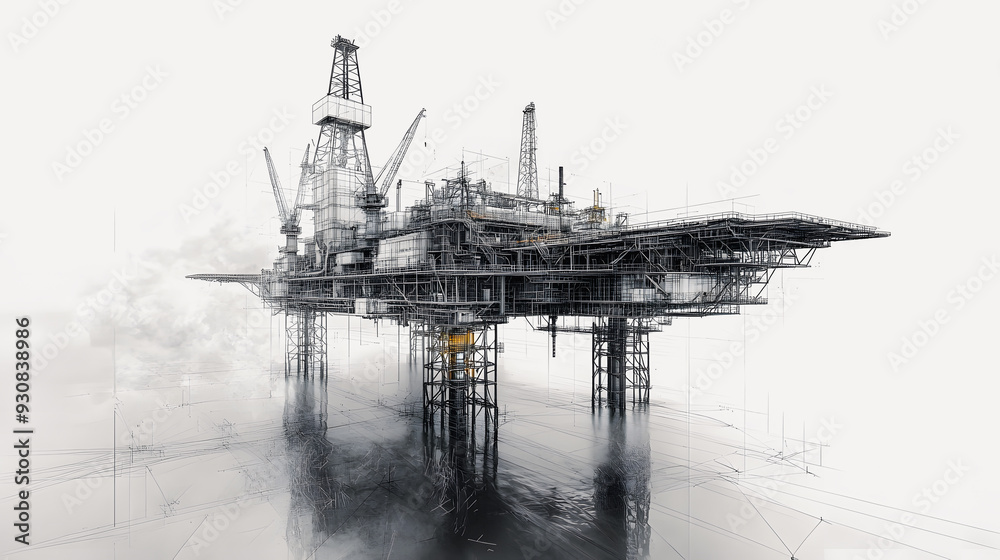 Sketch of the structure of the drilling platform on a white background ...