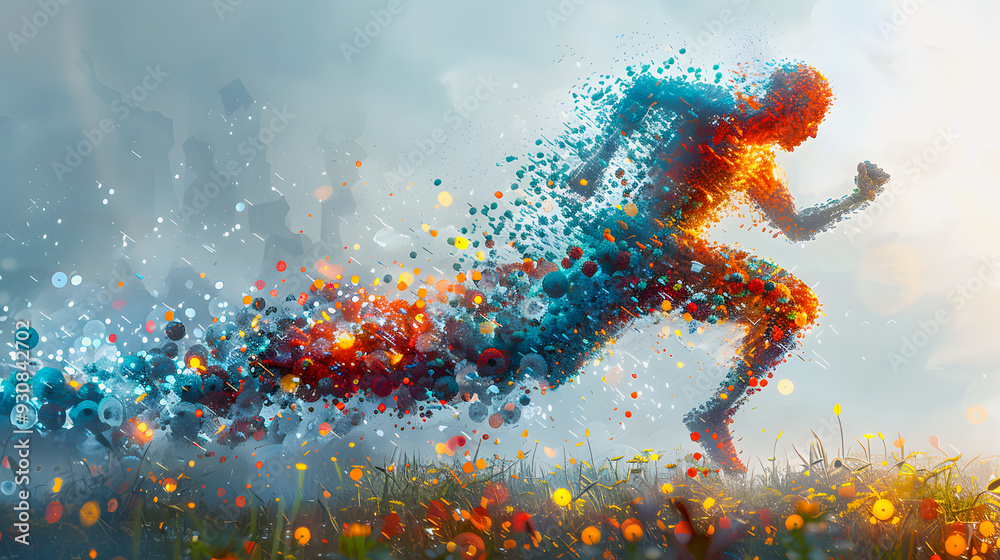 Silhouette of a sprinter running on the track in the Olympic stadium ...