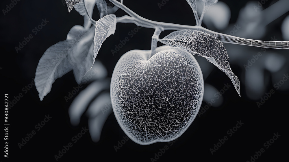 Abstract illustration of the lines, shape and structure of an apple ...