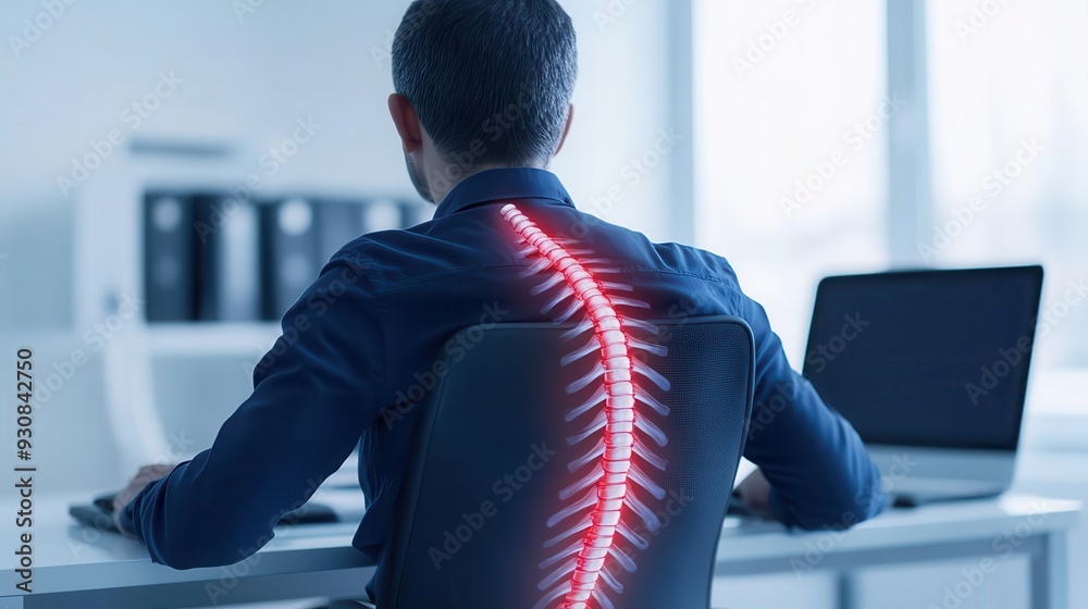 A diagram showing how prolonged sitting affects the spine and ...