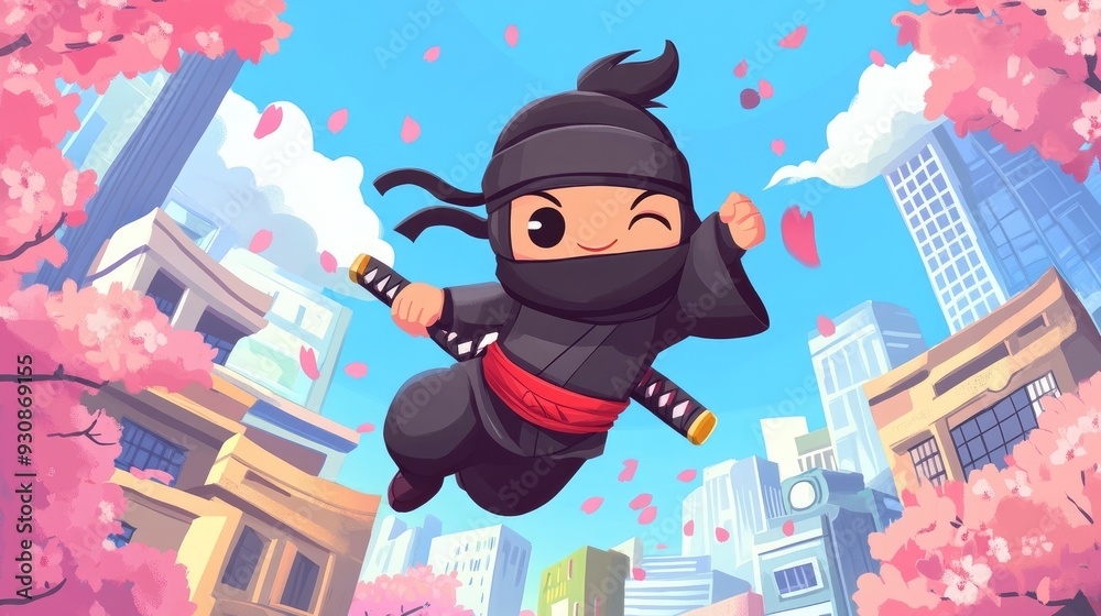Cute Japanese-style cartoon character dressed as a ninja with a smiling ...