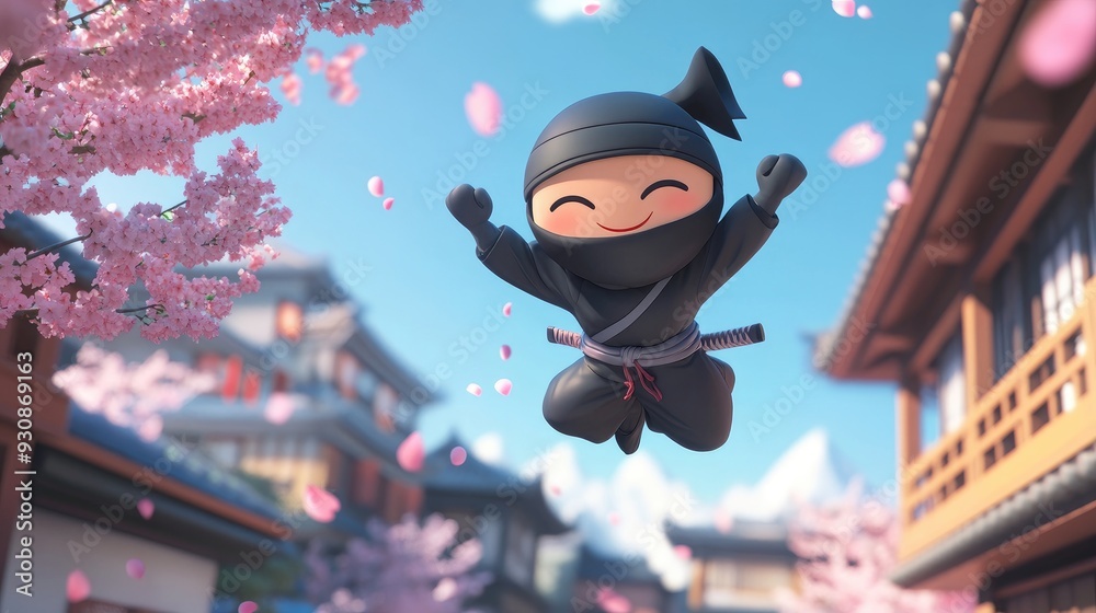 Cute Japanese-style cartoon character dressed as a ninja with a smiling ...