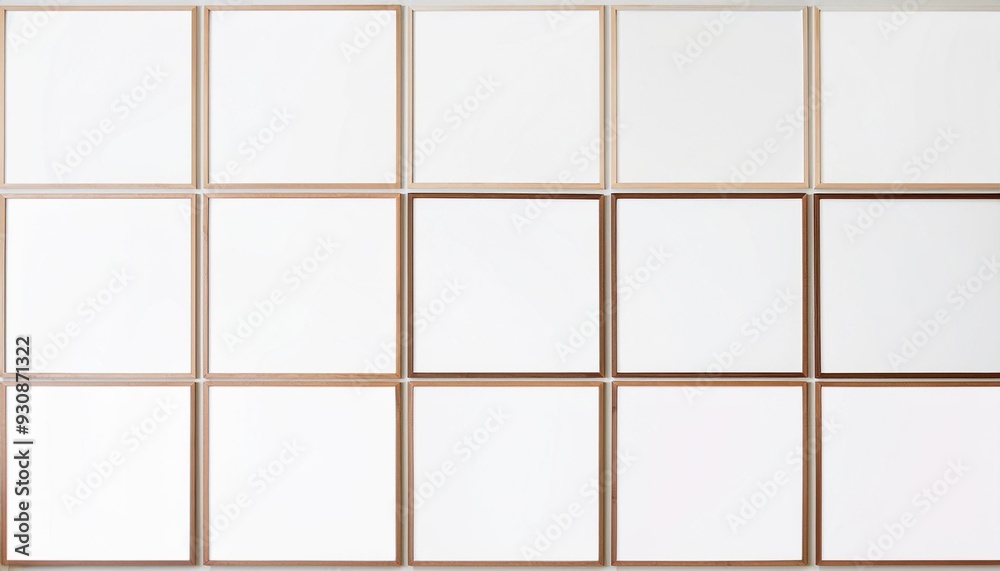 mockup template with nine 9 square frames with light brown narrow ...