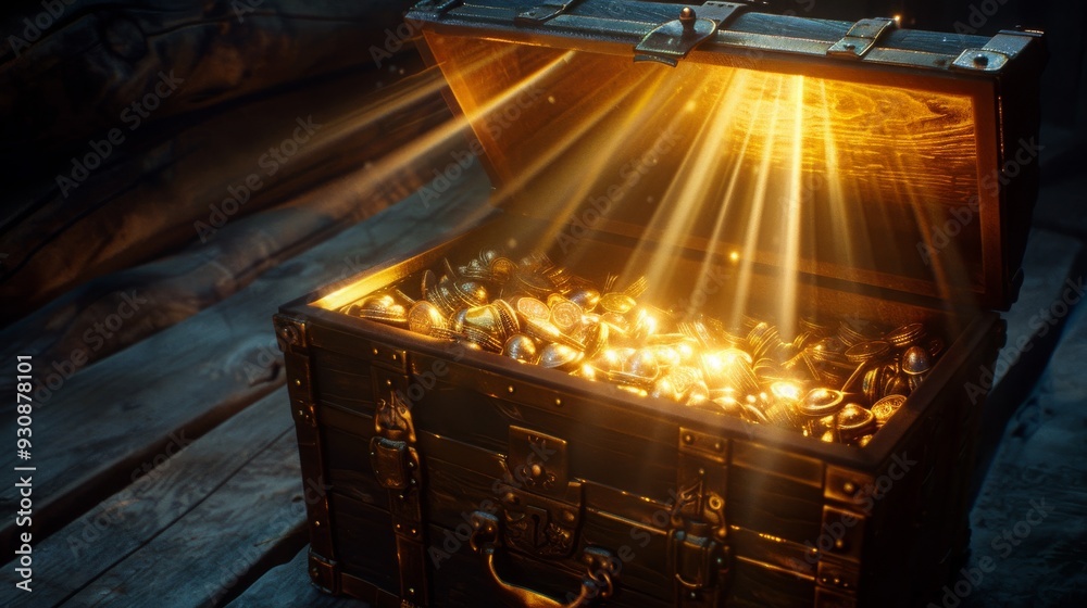 Enchanted Treasure Chest Illuminated by Magical Light in a Mysterious ...