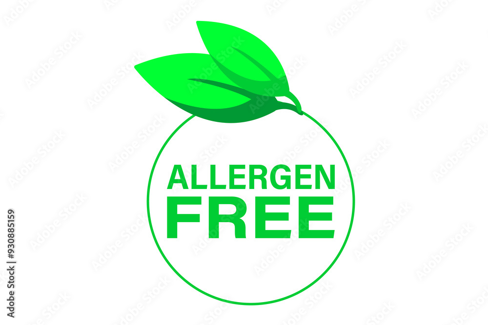 set of eco labels, Green labels with Allergen Free and a leaf icon ...