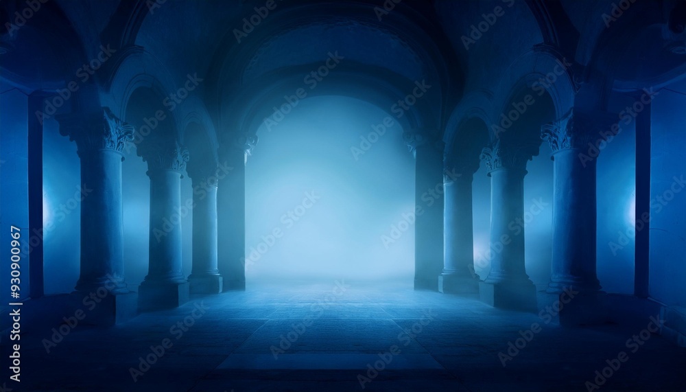dark blue abstract background in cyclorama style in misty atmosphere ...