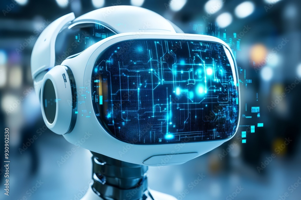 Futuristic robotic assistant with a digital interface representing the ...