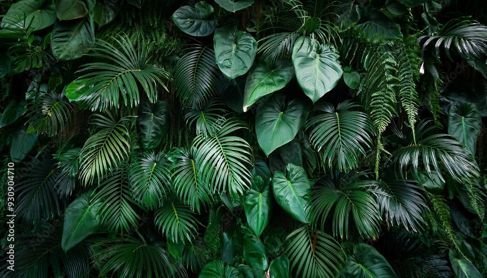 dark green plants growing in a lush foliage background of tropical ...