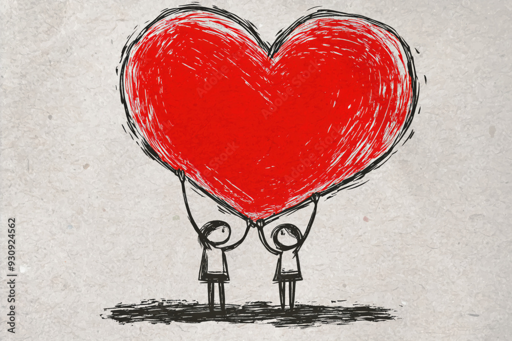 Simple Drawing Of Two People Holding Up Above There Heads An Oversized ...