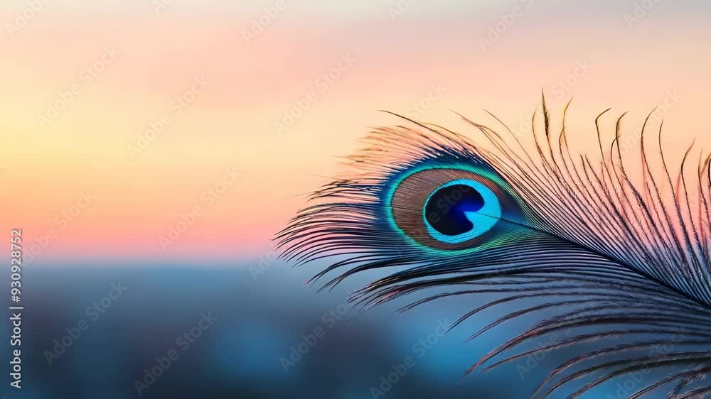 Sacred beautiful peacock feather as symbol of Hindu god Lord Krishna on ...