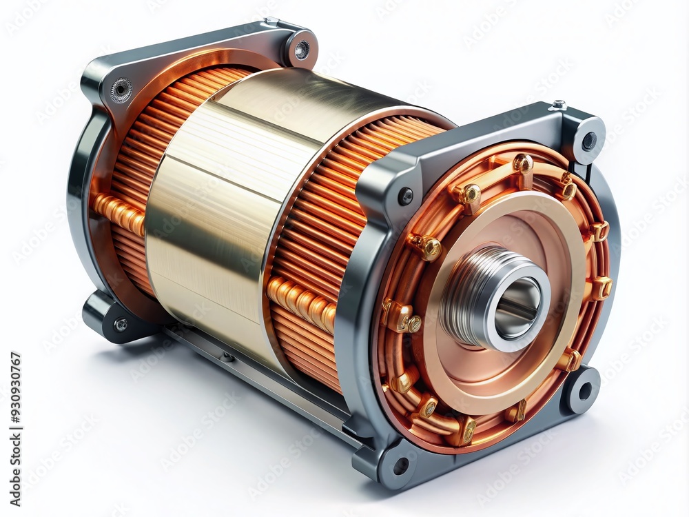 Modern electric vehicle motor featuring sleek copper wiring, compact ...