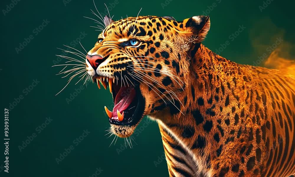 Fierce Leopard with Flames on Its Back green screen background with ai ...