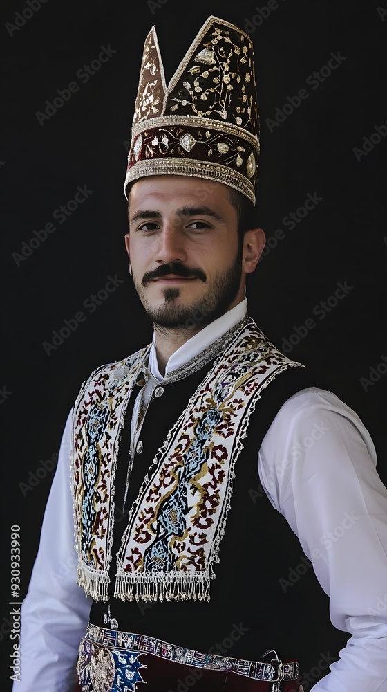 Portrait of Turkish men wearing traditional clothing with detailed ...