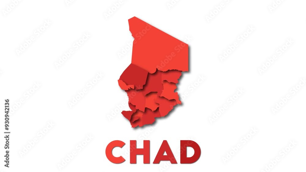 Chad map showing regions. Animated country map with title. 4k ...