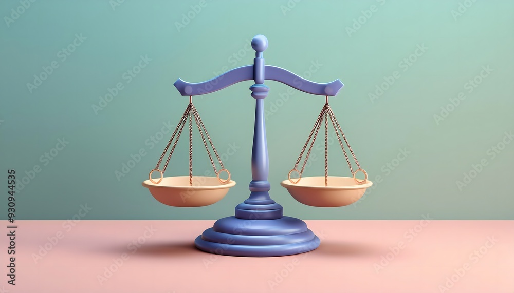 3 render of a scale of justice in balancing money and legal symbols that represent fairness in ...