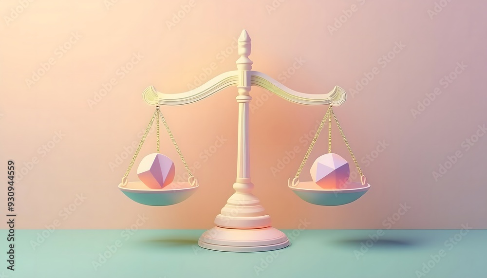 3 render of a scale of justice in balancing money and legal symbols ...