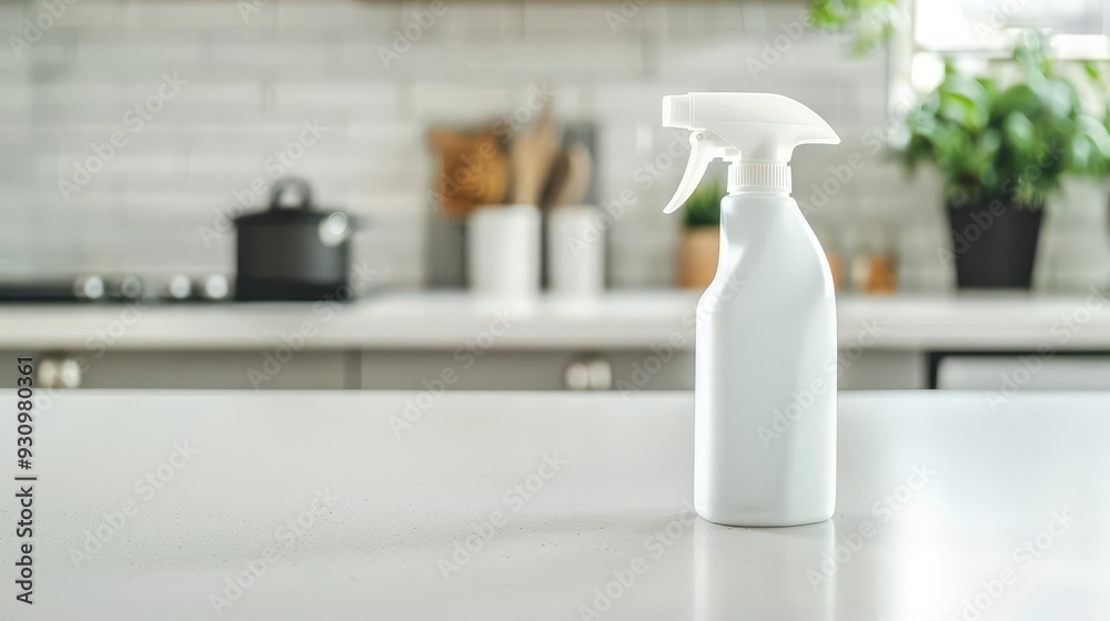 Antiseptic spray creating a bacteria-free zone on a kitchen countertop ...