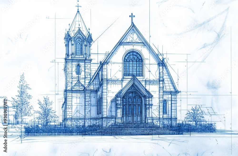 Architectural Blueprint of a Church Detailing Structural Elements and ...