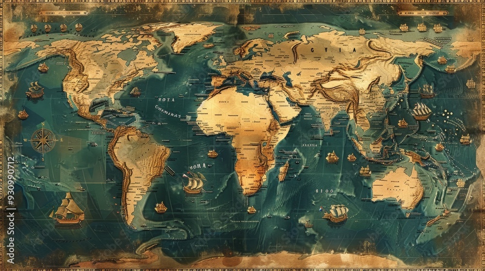 Illustrate a detailed historical world map showing the extent of ...