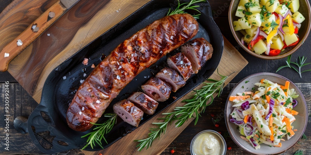 South African braai featuring Boerewors roll with sides of coleslaw and ...