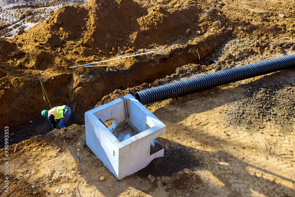 Construction site was completed with installation of drainage concrete ...