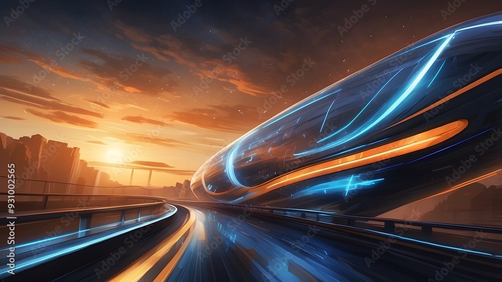 Flash of speed of highly fast glowing lights on roads with futuristic ...