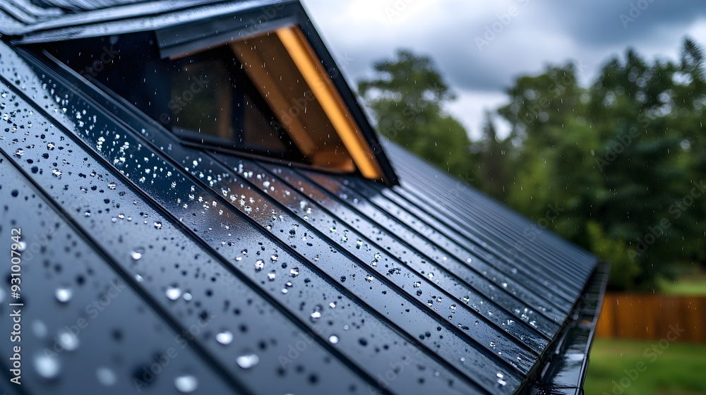 Metal roofing panels deflecting large hailstones, showing the ...
