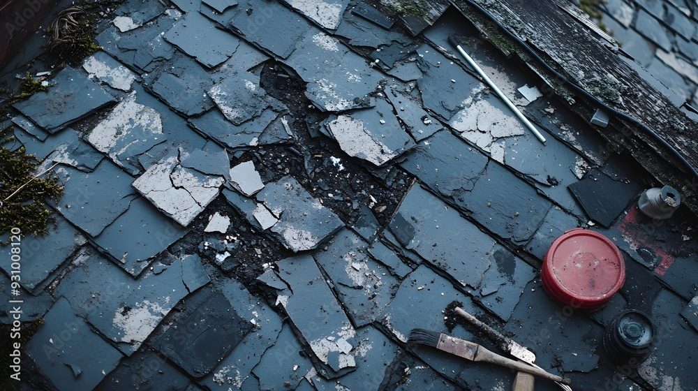 Roof maintenance tips visualized, showing the process of sealing cracks ...